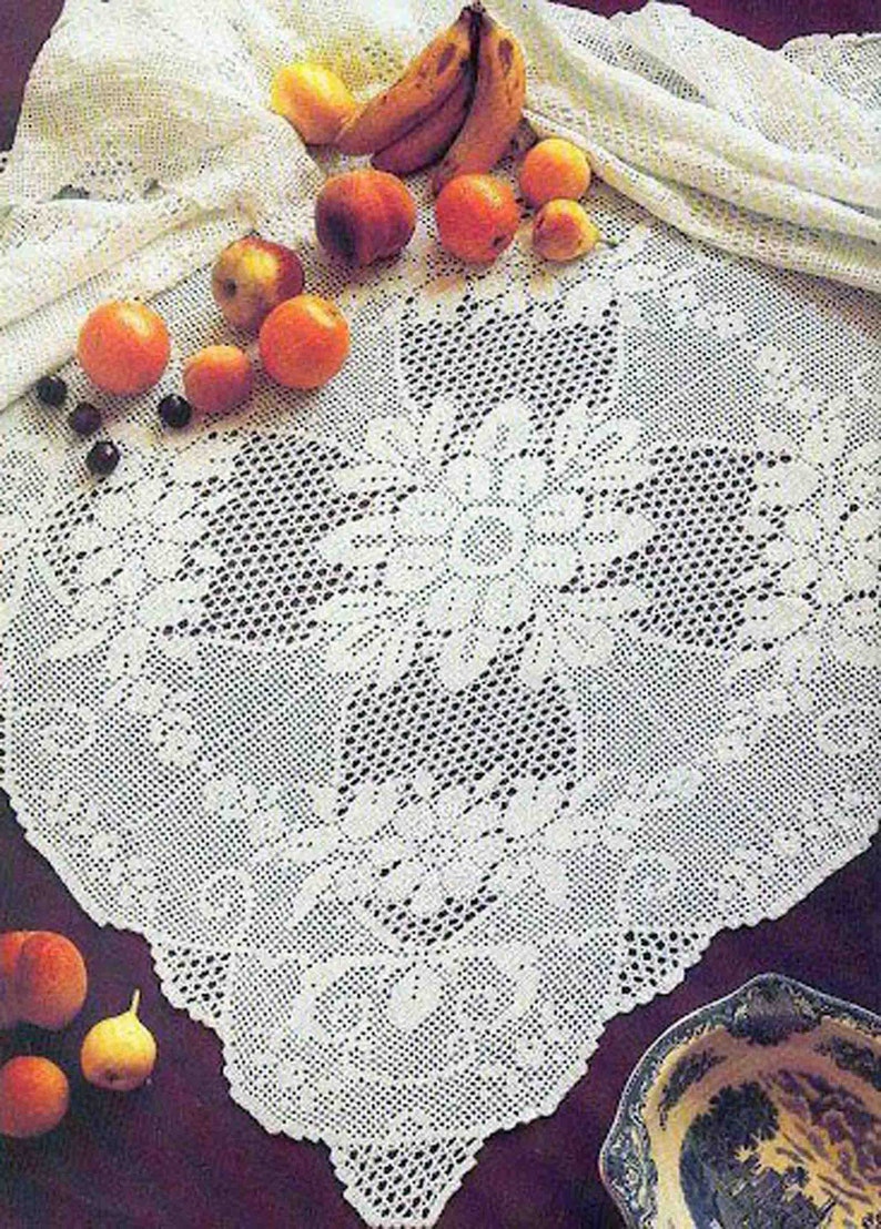 Crochet Tablecloth Pattern, Vintage Filet Doily PDF - Etsy