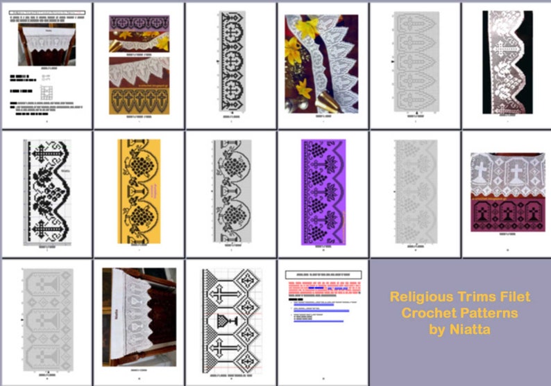 Crochet Vintage Pattern, 7 Religious Lace Trims, Filet Altar Church ...