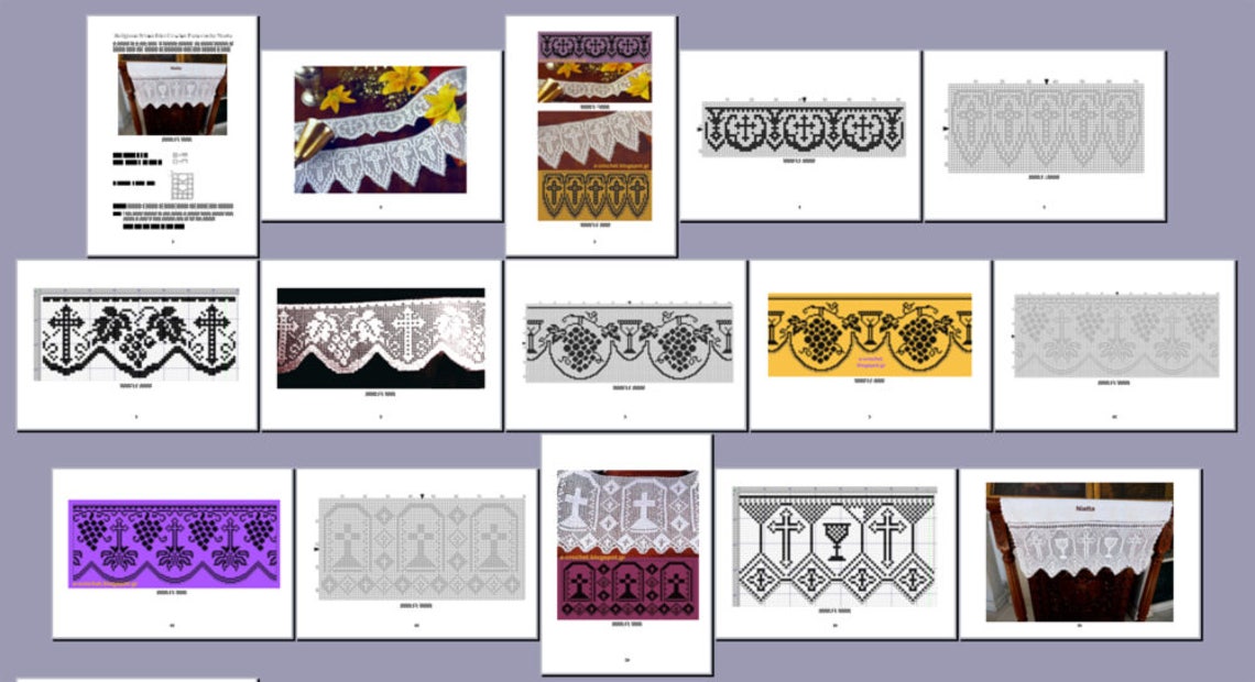 Crochet Vintage Pattern, 7 Religious Lace Trims, Filet Altar Church ...
