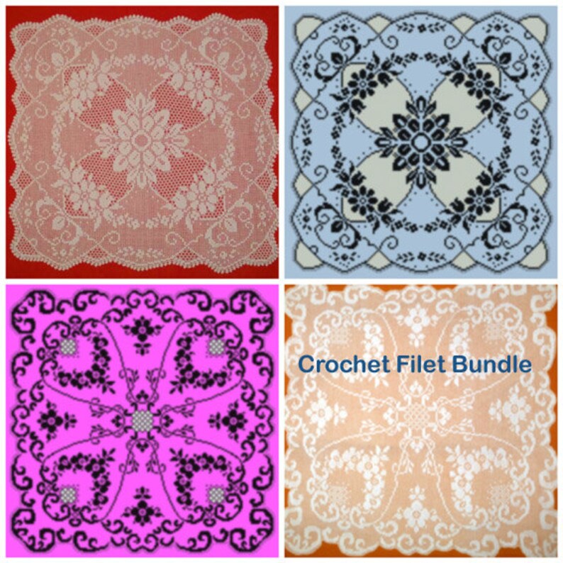 Square Tablecloth Pattern, Vintage Crochet Doily, Filet Crocheted ...