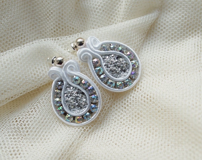 White & Silver Soutache Earrings Wedding Orecchini - Etsy