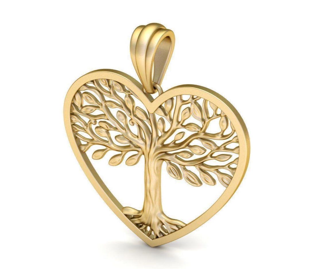 14k Solid Gold Heart Tree of Life Pendant, Symbolic Jewelry - Etsy