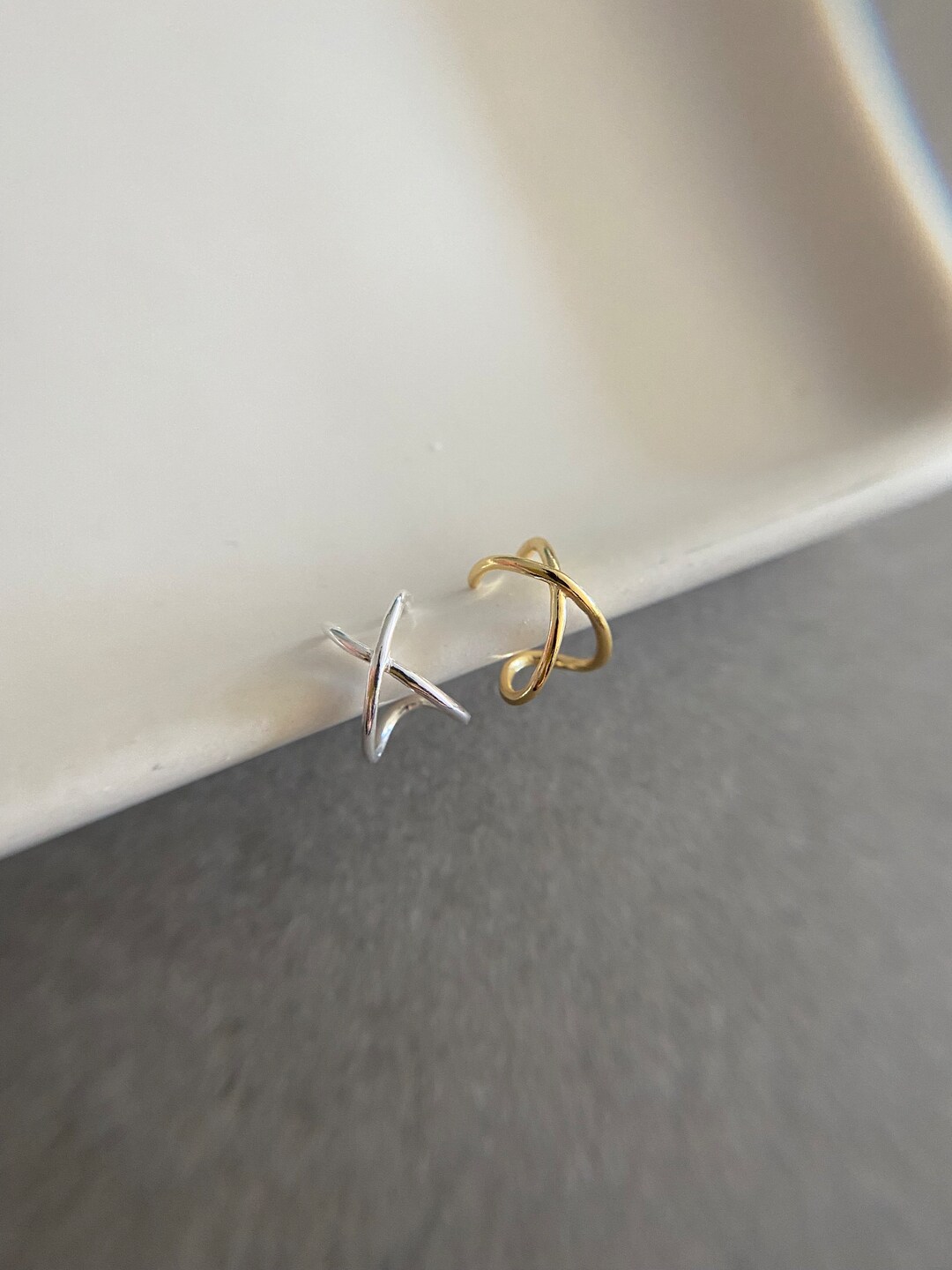 Sterling Silver Thin Line X Ear Cuff, No Pierce Ear Cuff - Sterling ...