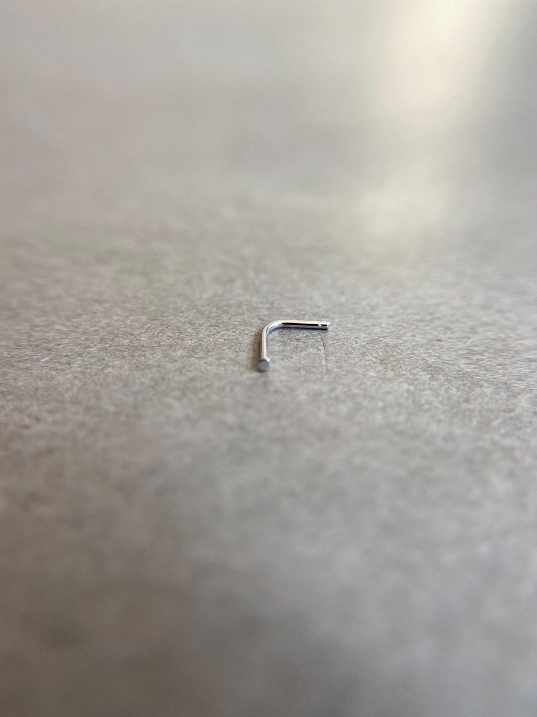 14K Solid Gold 1mm Round Flat L Shaped Nose Studs 14K Solid White Gold ...