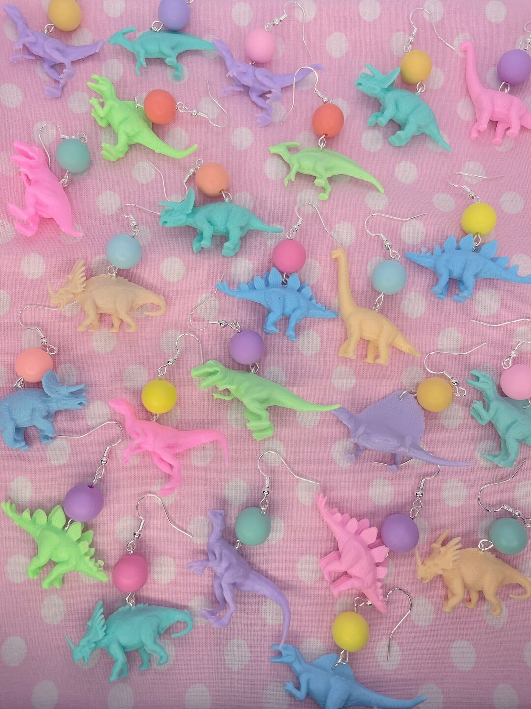 Retro Colourful Pastel Kitsch Mixed Mismatched Dinosaur Dangle Earrings ...