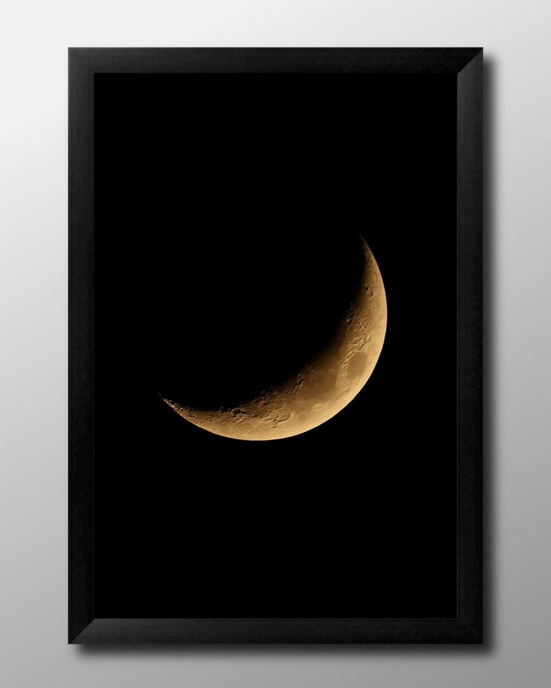 Golden Crescent Moon Print – Minimalist Night Sky Photography | Lunar ...