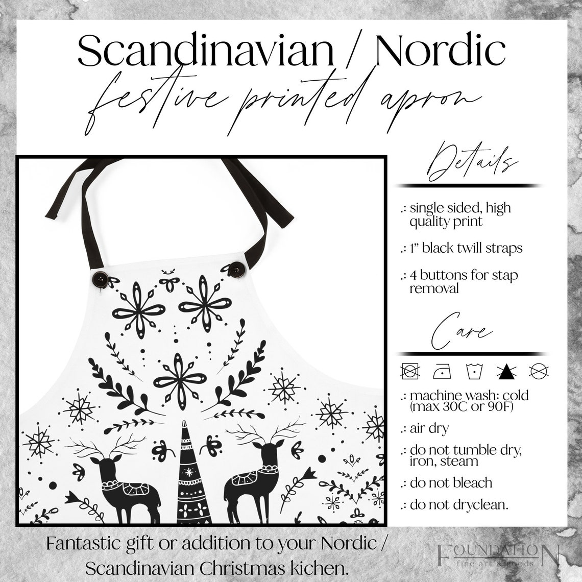 Nordic Black White Apron, Scandinavian Christmas, Nordic Woodland Folk ...