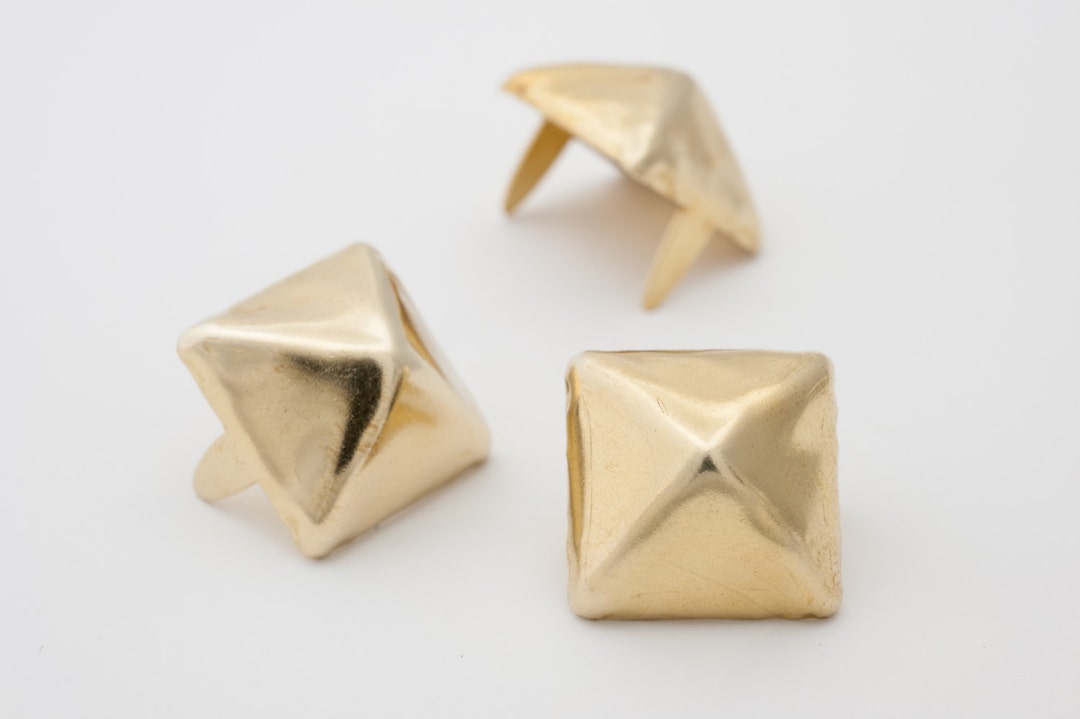 100 Large Solid Brass Pyramid Studs for Punk Vintage Style Clothing and ...
