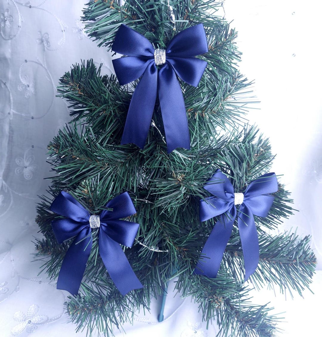 Christmas Tree Bows Navy Blue Silver Gold Decoration 9 X 12 Cm Xmas ...