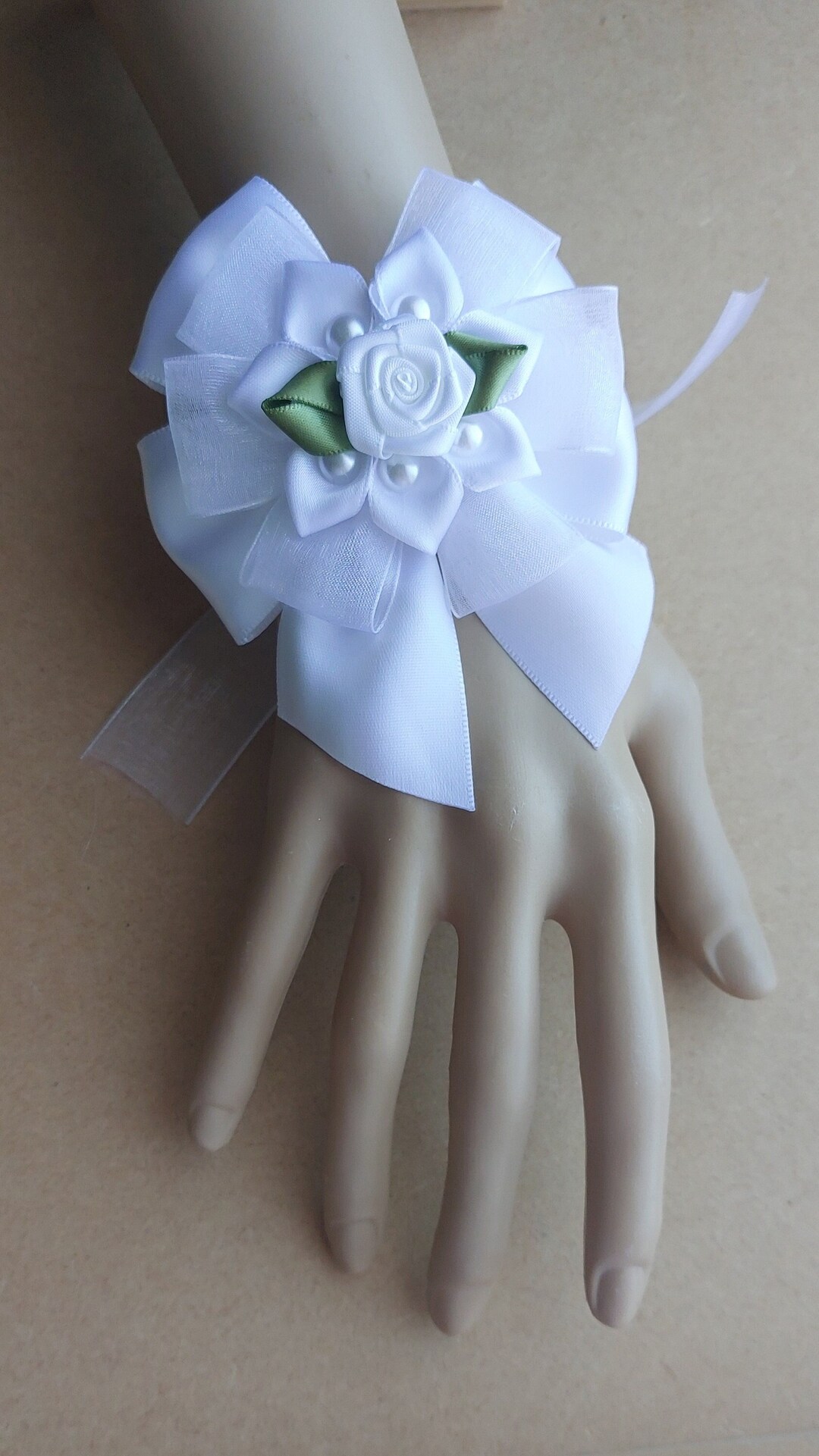 Wirst Corsage Bridesmaid Prom Wedding Christening White Satin Flower ...