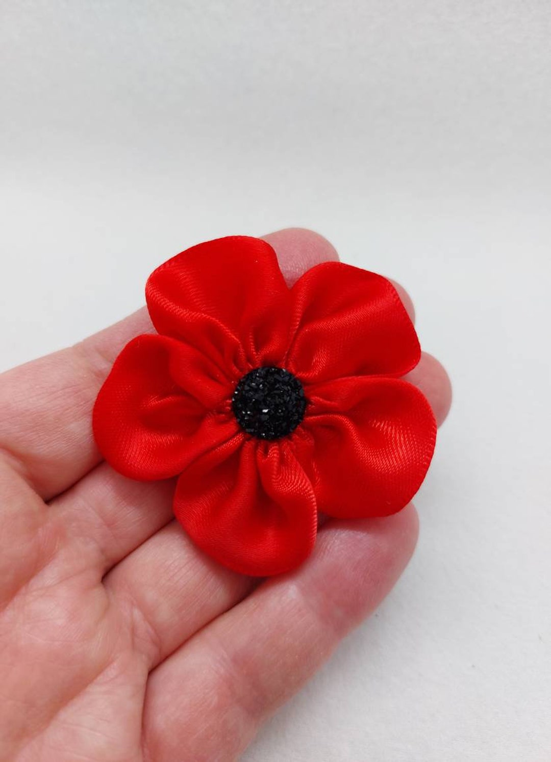 Red Poppy Brooch Flower Costume Accessories 5 Cm Red Satin Ribbon Bow ...