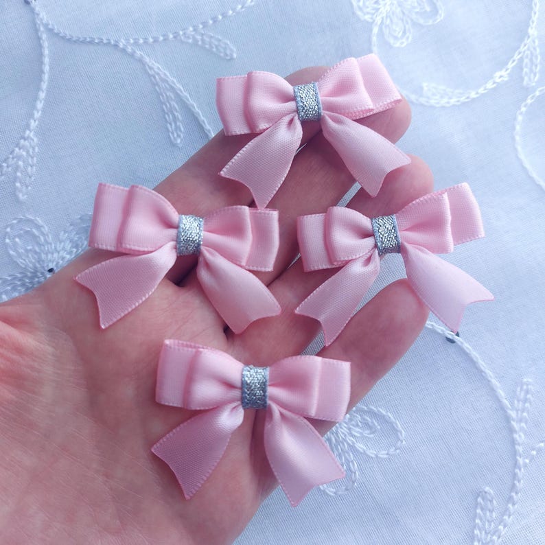 Satin Ribbon Craft Bows Pink Embellishments 4.5 Cm Small Diy Bows Pack ...