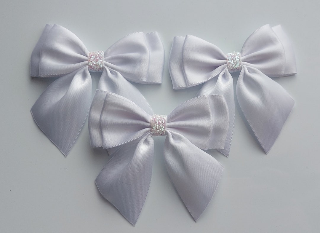 Double Bows Satin Ribbon Ready Made Bows 3.5 Inch 9cm Large White ...