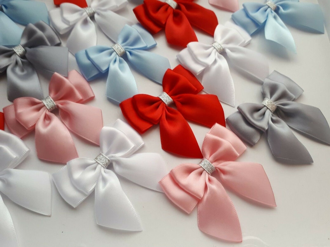 Satin Ribbon Double Bows Crafts Sewing Gift Bows Ready Made Bows UK 6cm ...
