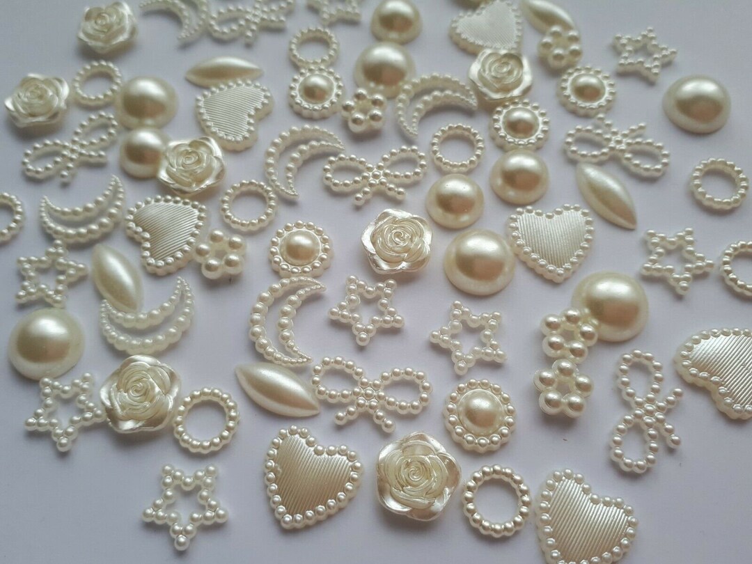 60 Plastic Acrylic Imitation Pearl Flower Flat Back Cabochons Creamy ...