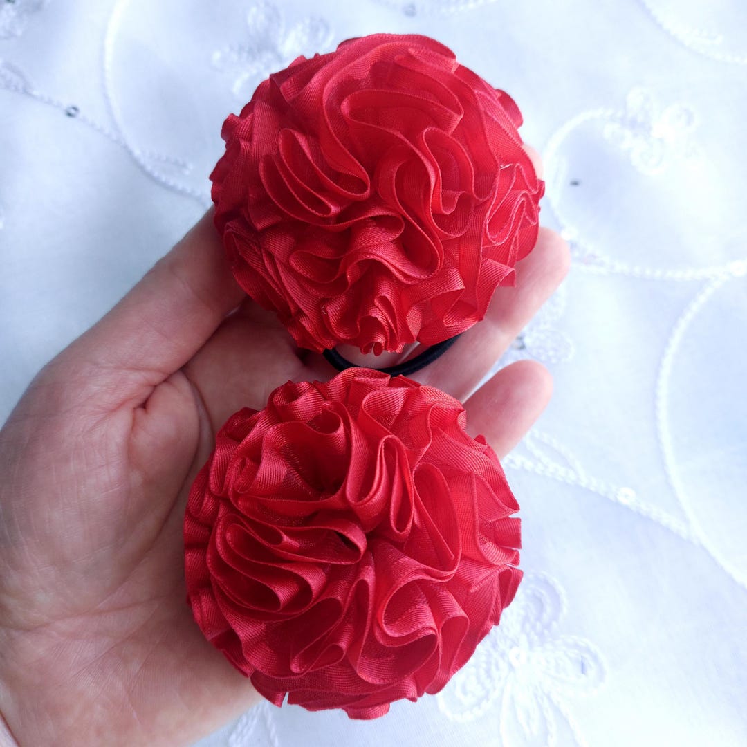 Girls Red Flower Hair Bow Bobbles School Hair Accessories Christmas Red ...