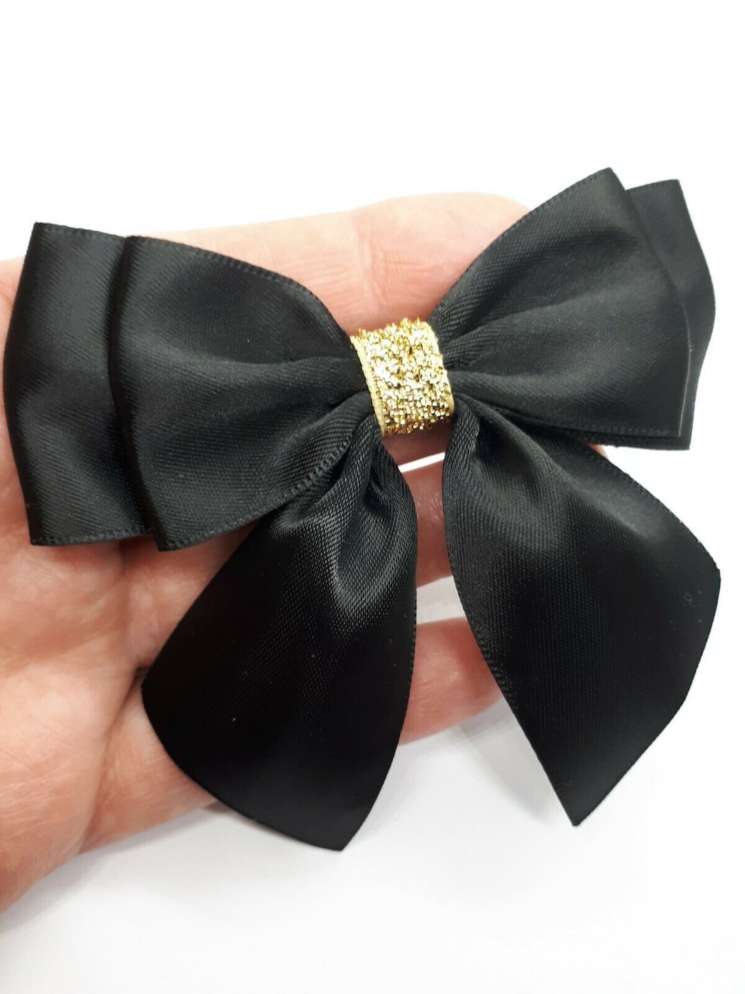 Double Bows Satin Ribbon Ready Made Bows 9cm Black Golden Bows Craft ...