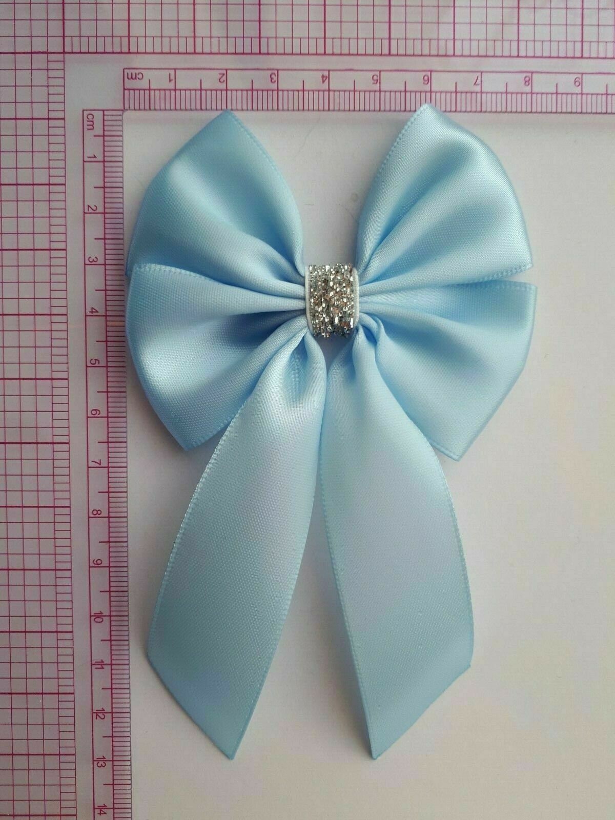 Satin Ribbon Bows Tail Bows Light Blue Baby Blue Bows Silver Glitter ...