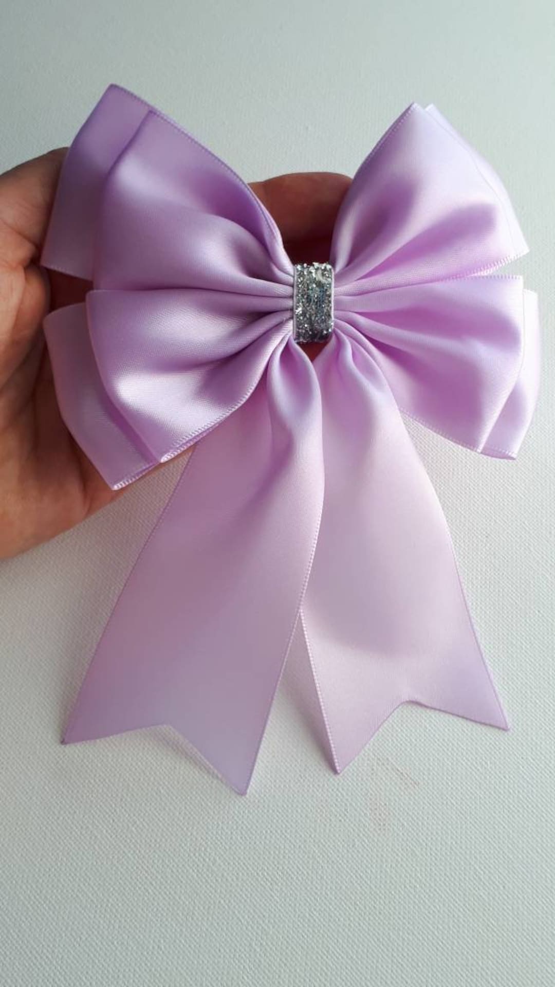1 X Large Lilac 14 X18 Cm Satin Ribbon Double Bow Wedding Christening ...