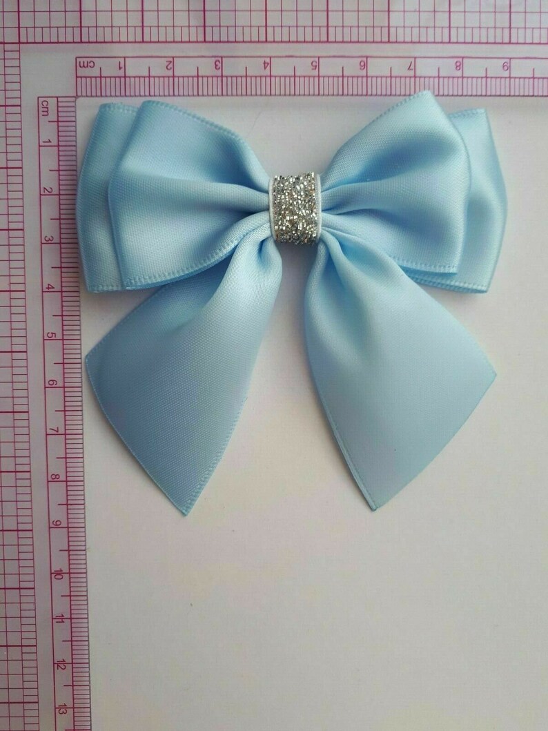 Double Bows Satin Ribbon Ready Made Bows 3.5 Inch 9cm Wide Light Blue ...