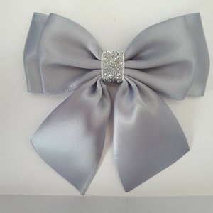 Double Bows Satin Ribbon Ready Made Bows 3.5 Inch 9cm Grey Silver ...