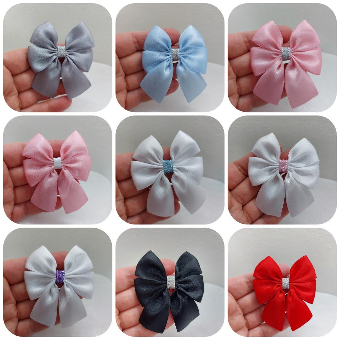 6 X Satin Ribbon Bows Baby Pink 6 Cm Gift Bows Glitter Craft Bows ...
