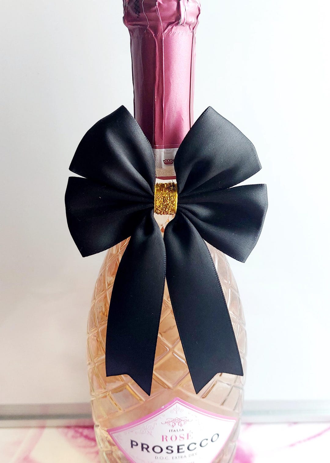Wine Bottle Bow Wedding Favours Ribbon Decoration Black Golden Glitter ...