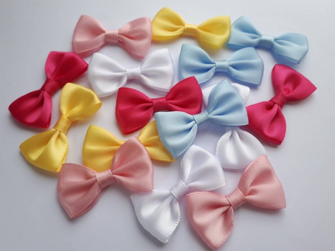 10 X Small Mini Bows Satin Ribbon Bows 4.4 X 2.4 Mm Wide Baby Colours ...