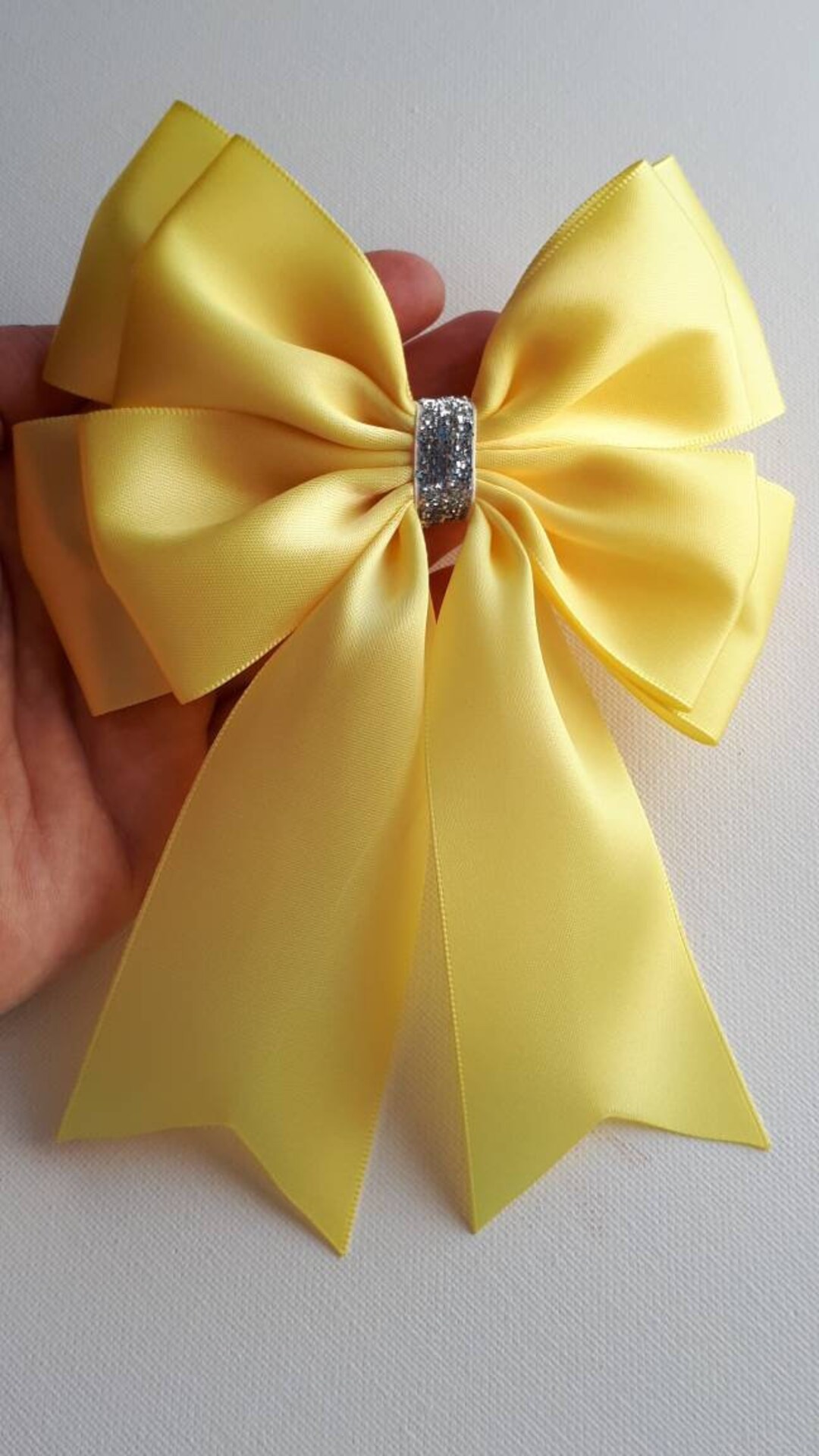 1 X Large Yellow 14 X18 Cm Satin Ribbon Double Bow Wedding Christening ...