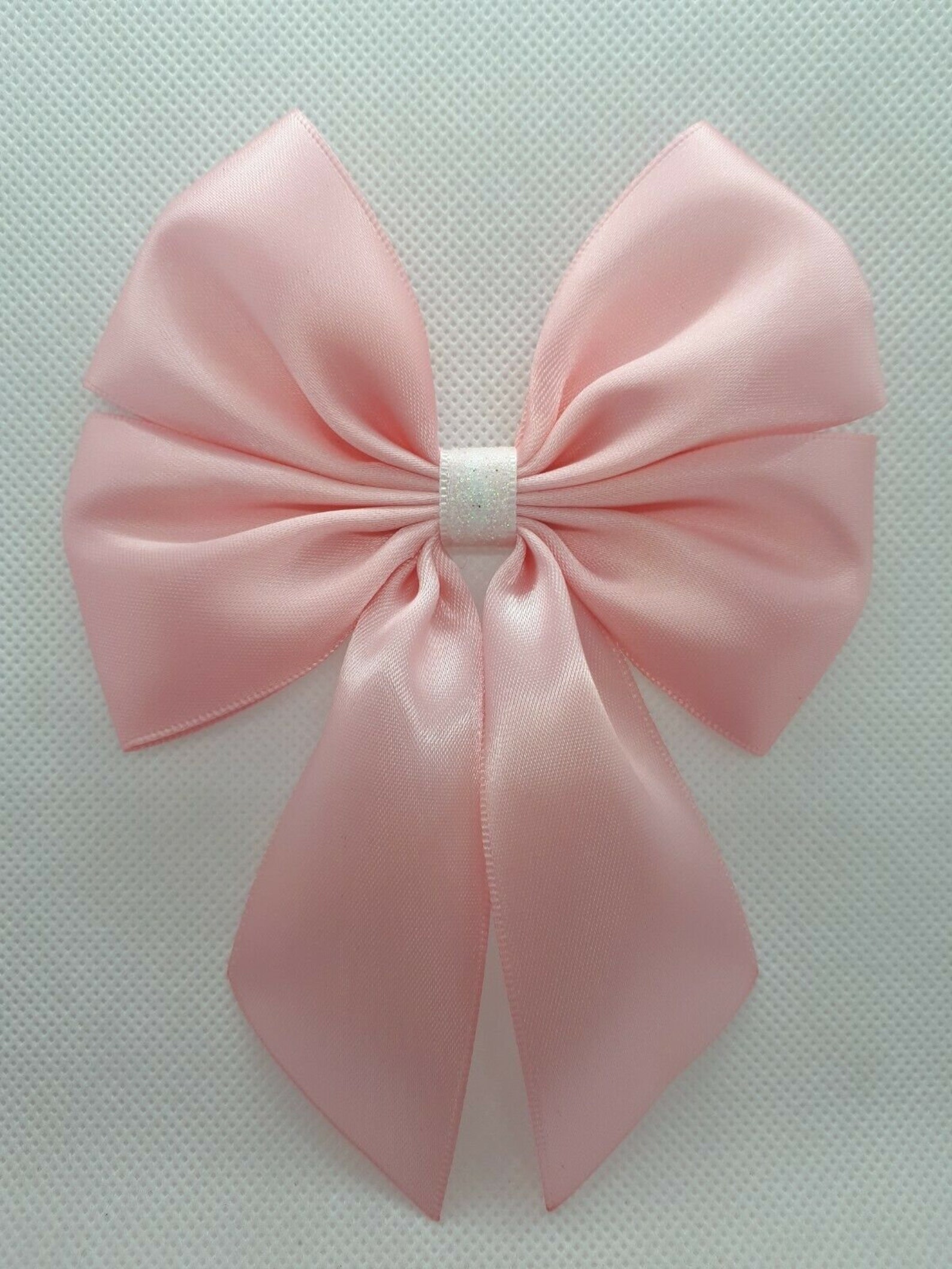 2 X Satin Ribbon Bows Tail Bows Baby Pink Blue Grey Silver Glitter 11.5 ...
