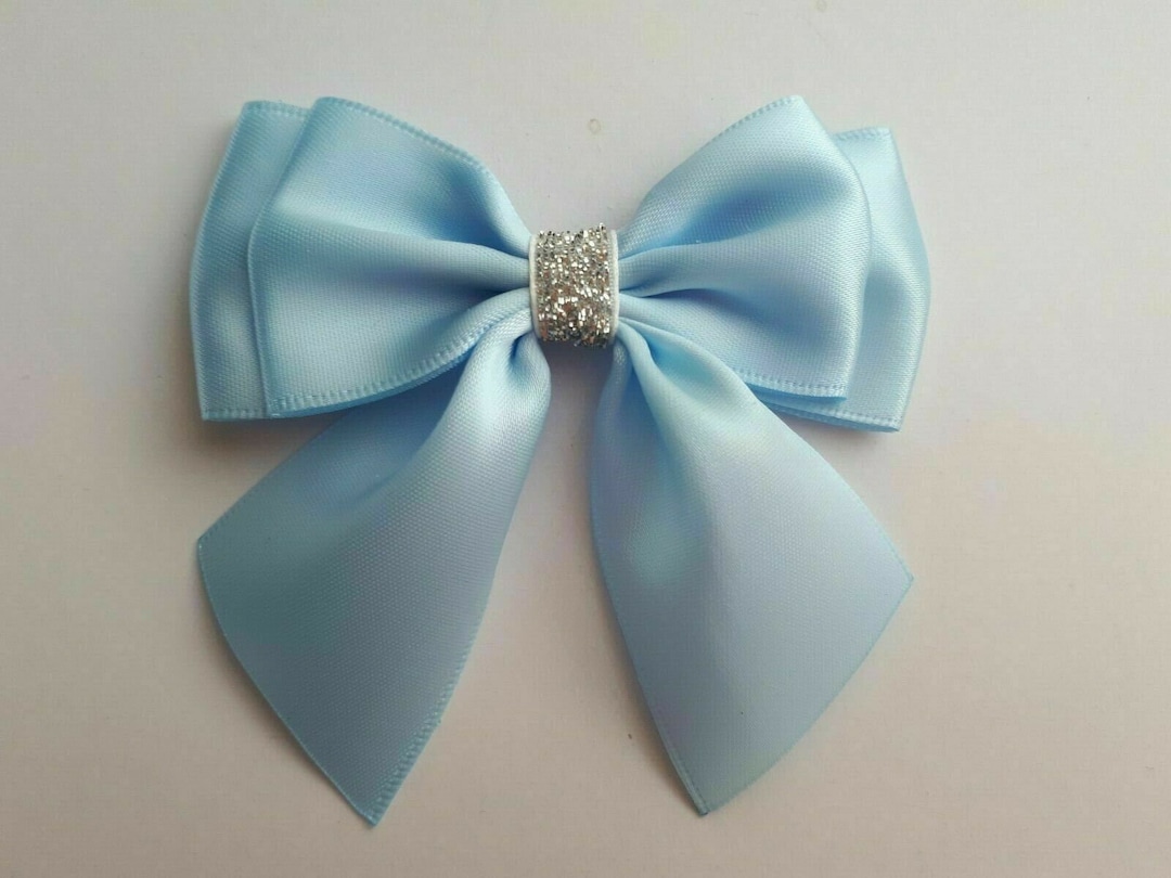 Double Bows Satin Ribbon Ready Made Bows 3.5 Inch 9cm Wide Light Blue ...