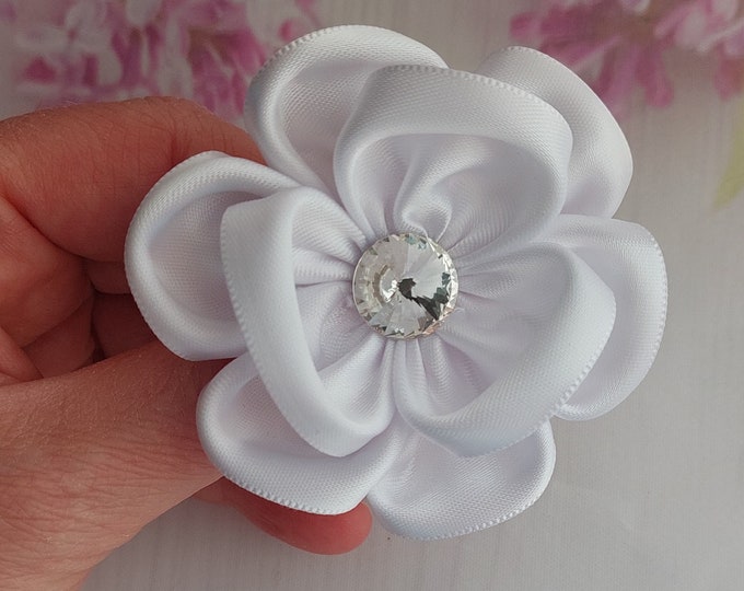 White Flower Brooch, White Satin Corsage, Organization, Church, Wedding ...