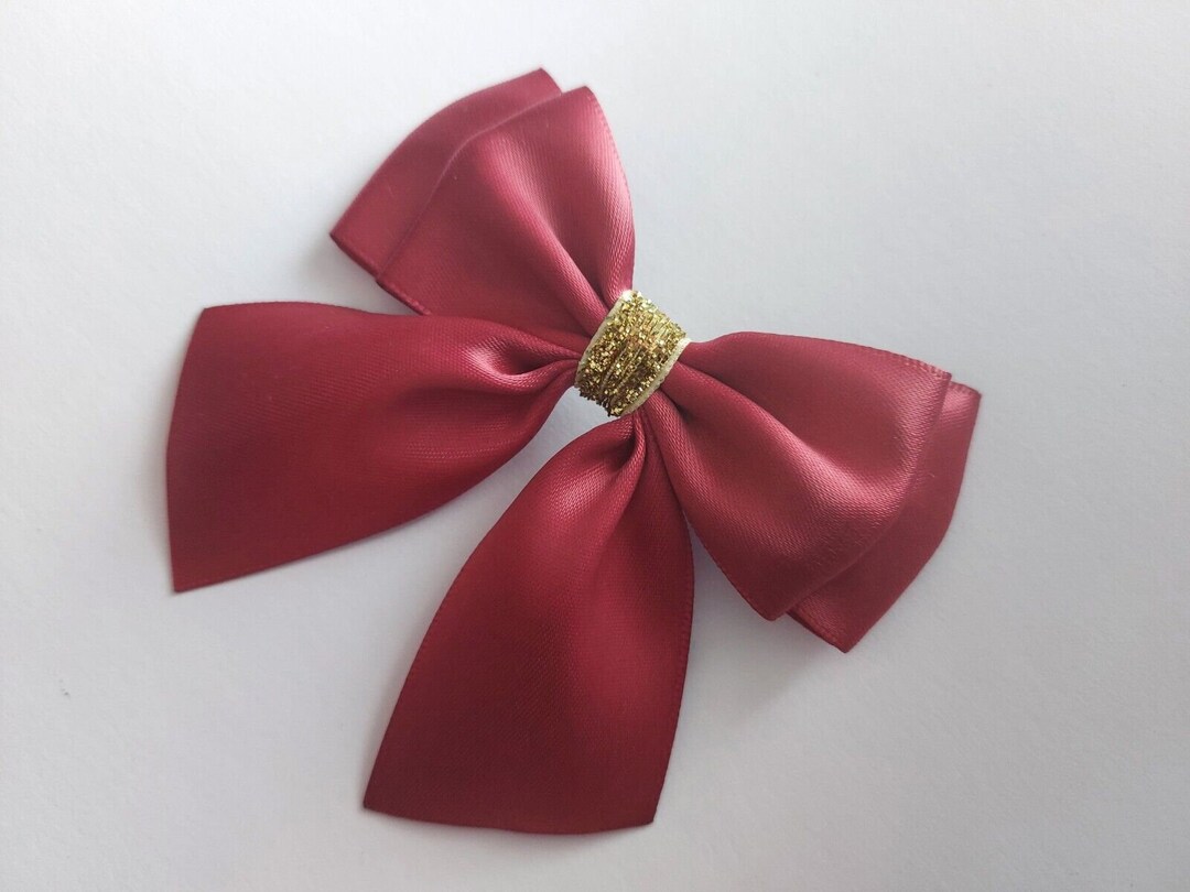 Double Bows Satin Ribbon Ready Made Bows 9cm Large Bows Burgundy Golden ...