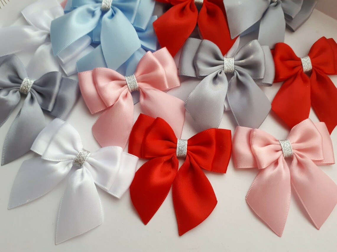 Satin Ribbon Double Bows Crafts Sewing Gift Bows Ready Made Bows UK 6cm ...
