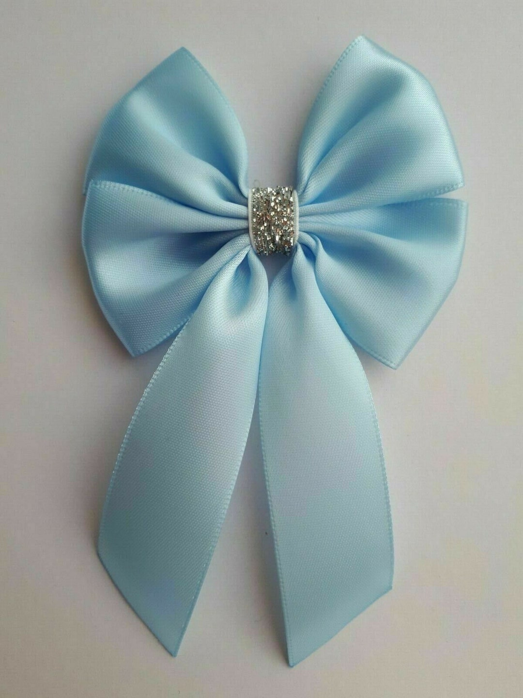 Satin Ribbon Bows Tail Bows Light Blue Baby Blue Bows Silver Glitter ...
