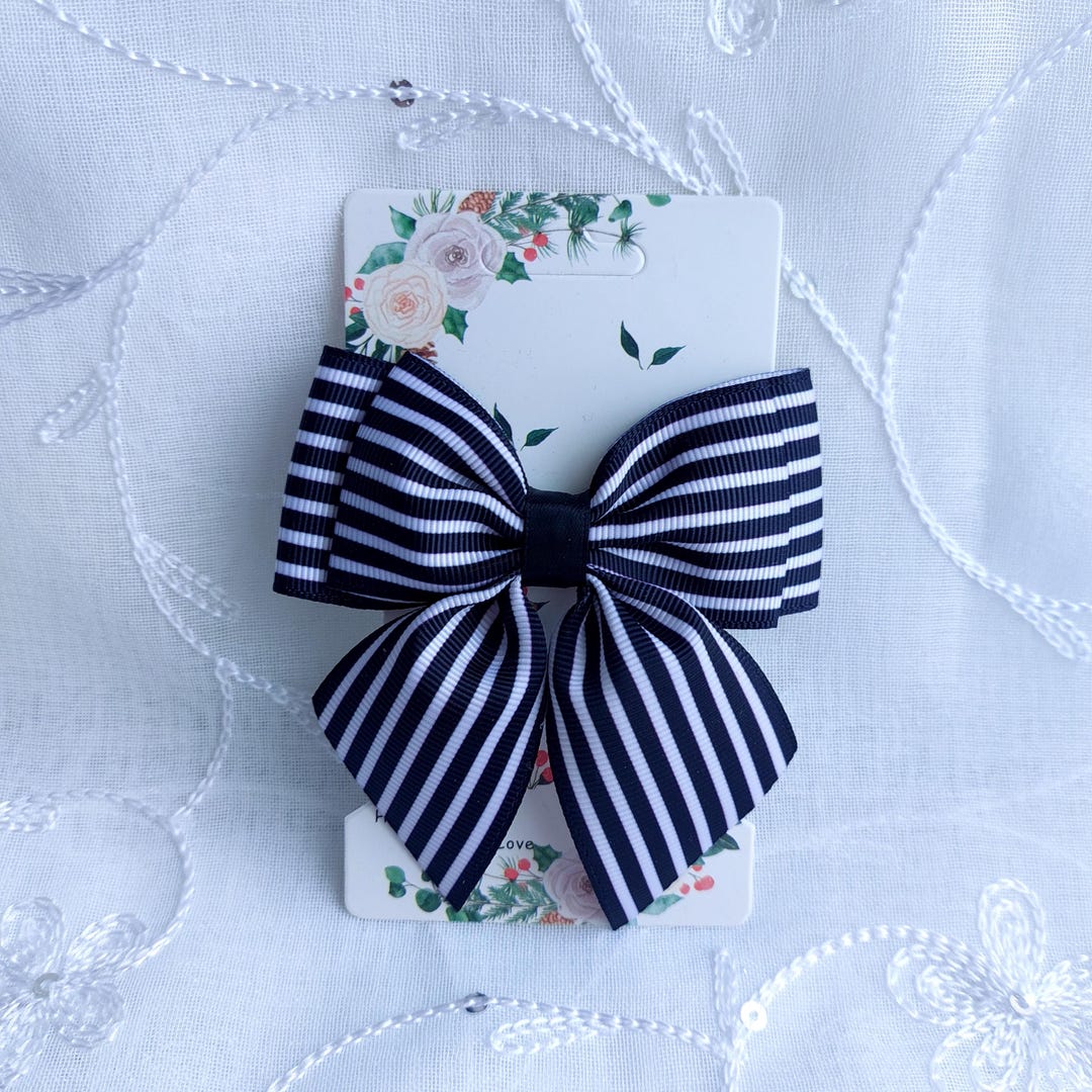 Black and White Stripped Hair Bow Clip, Occasion Hair Bow, Bridal Hair ...