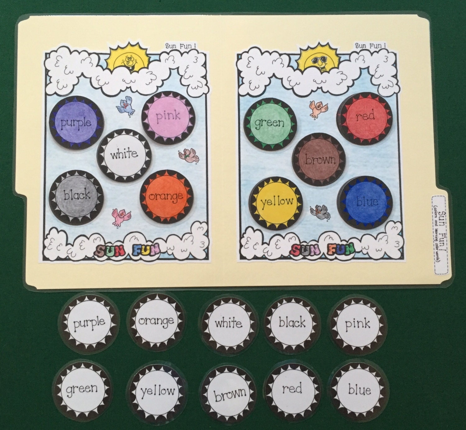 SUN FUN Colors/Color words File Folder Game Ready to | Etsy