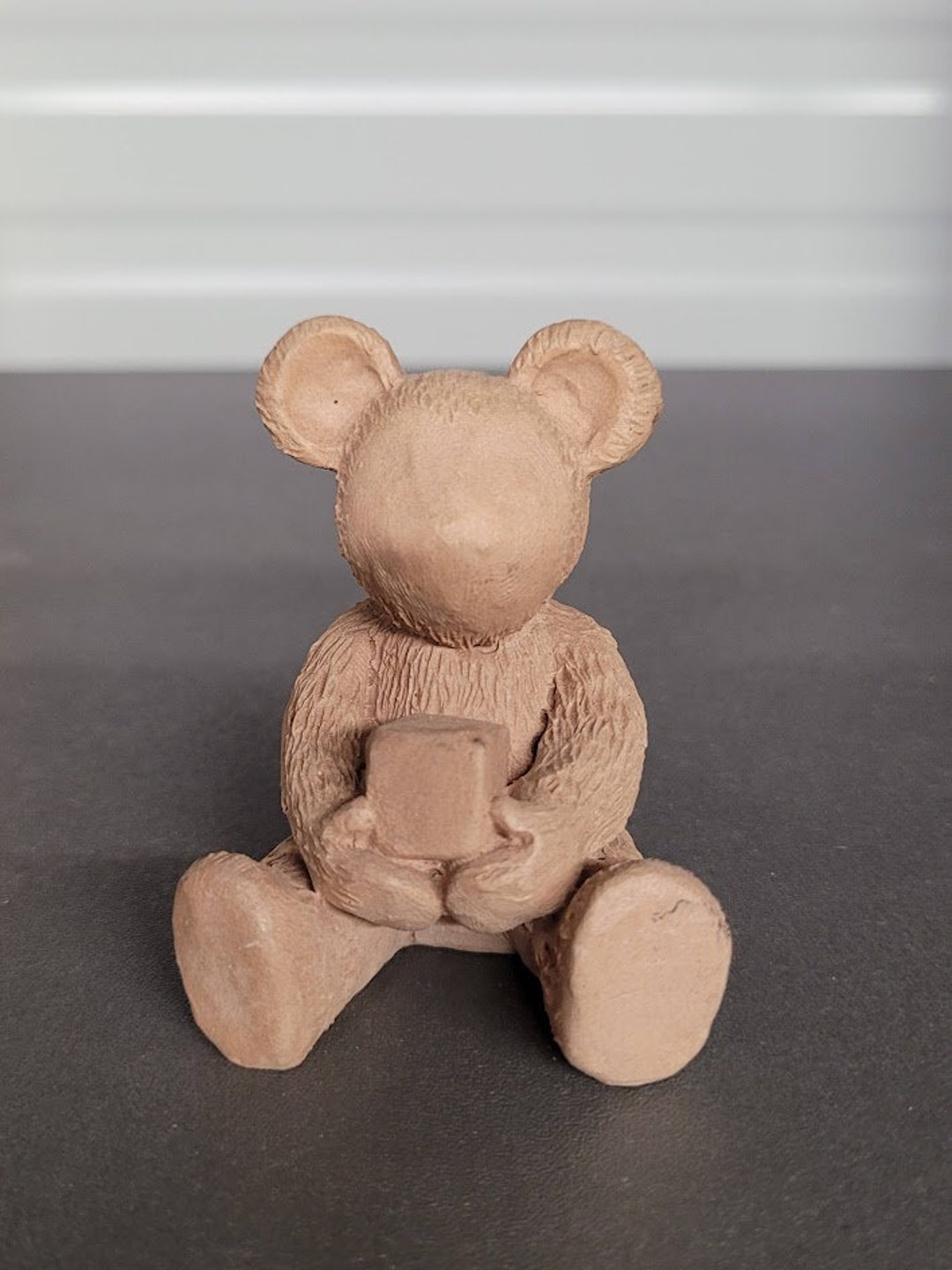 2.5 Unfinished Pecan Resin Teddy Bear Holding a Block Very Cute Piece ...