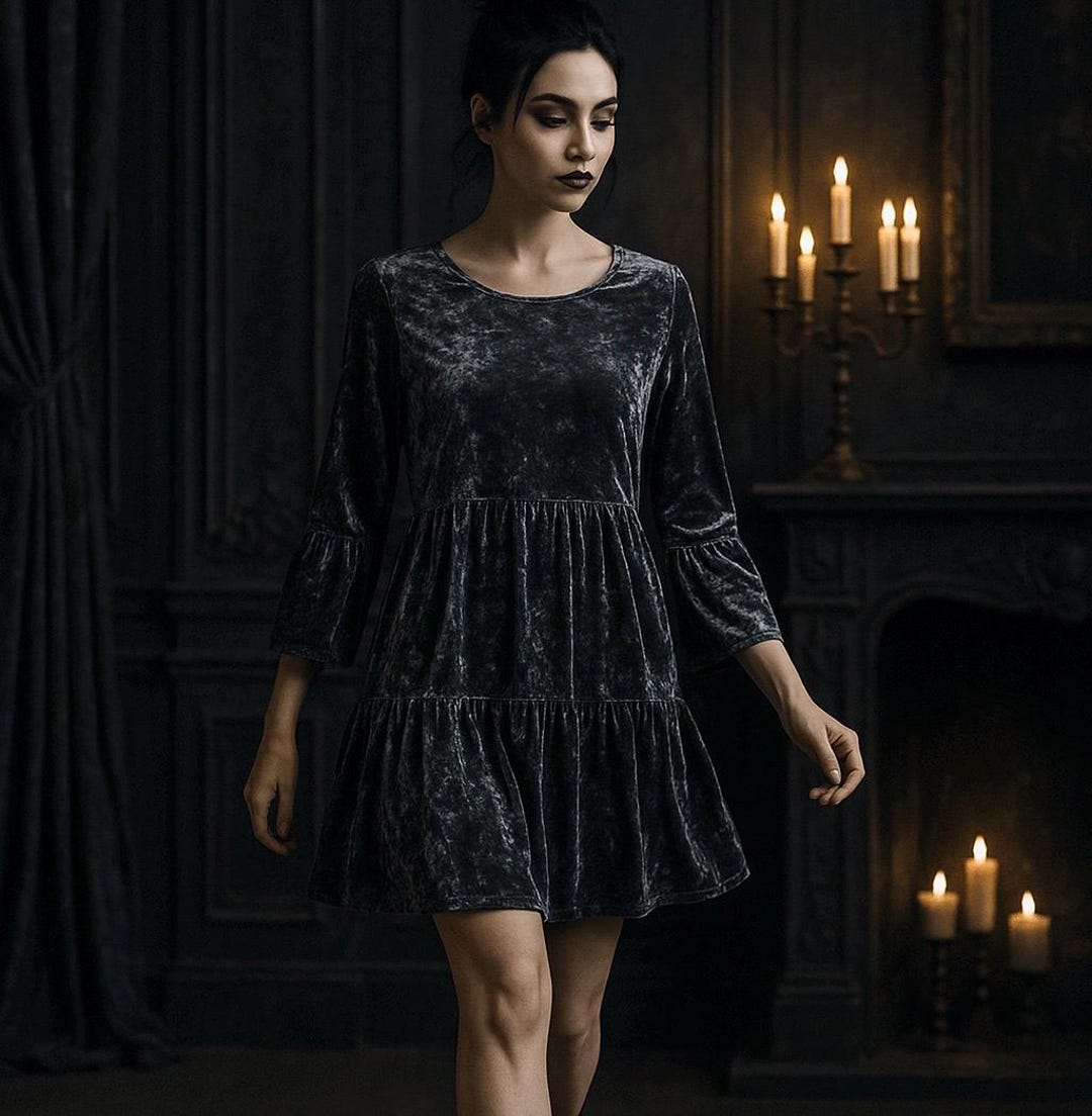 Shimmery Velveteen Modern Mourning Dress - OSFM - Etsy