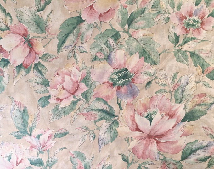 Vintage English Garden Floral Chintz Fabric Peonies Print, Decorator ...