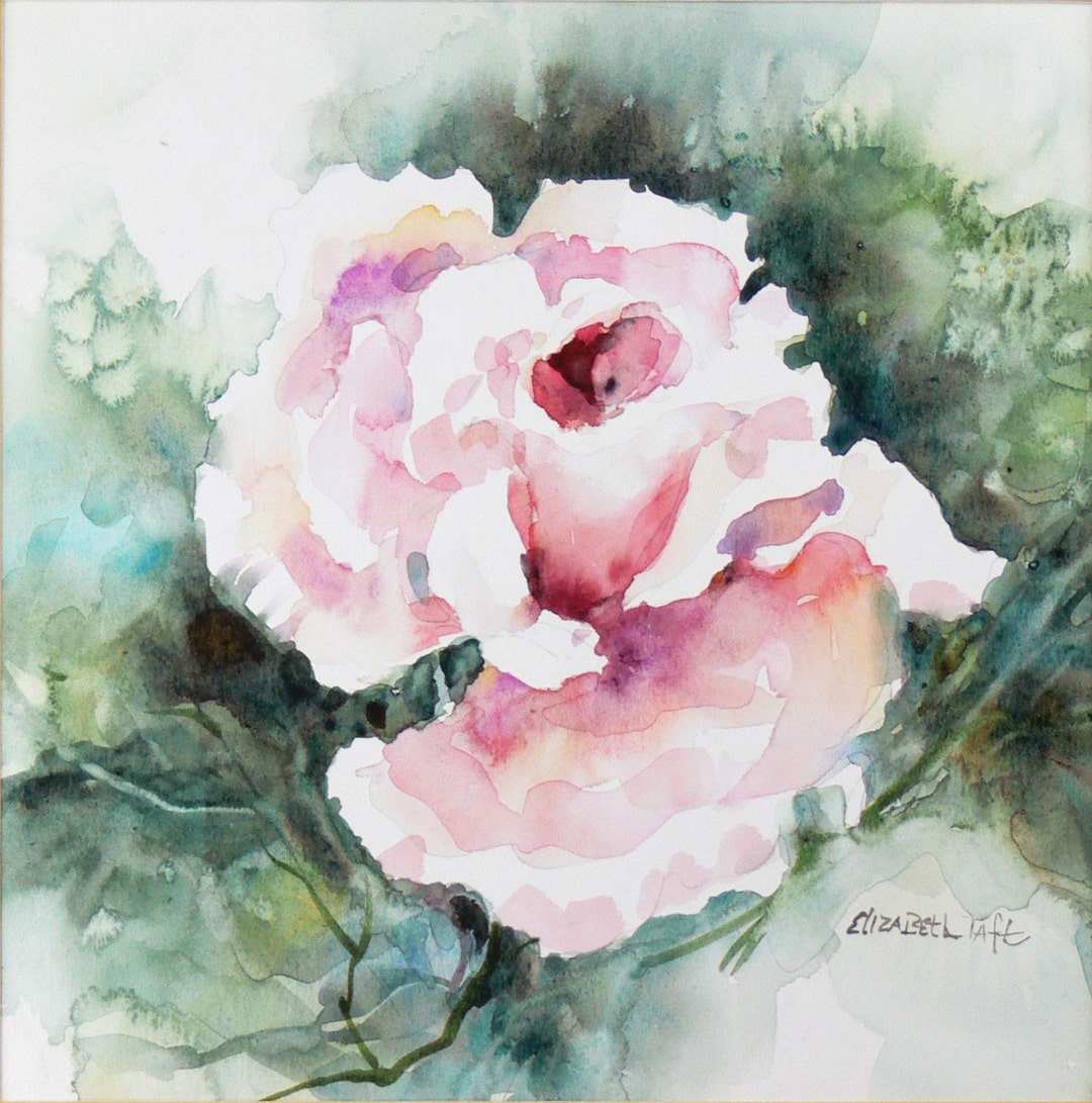 Signed Original Impressionist Floral Still Life Watercolor of Pink ...
