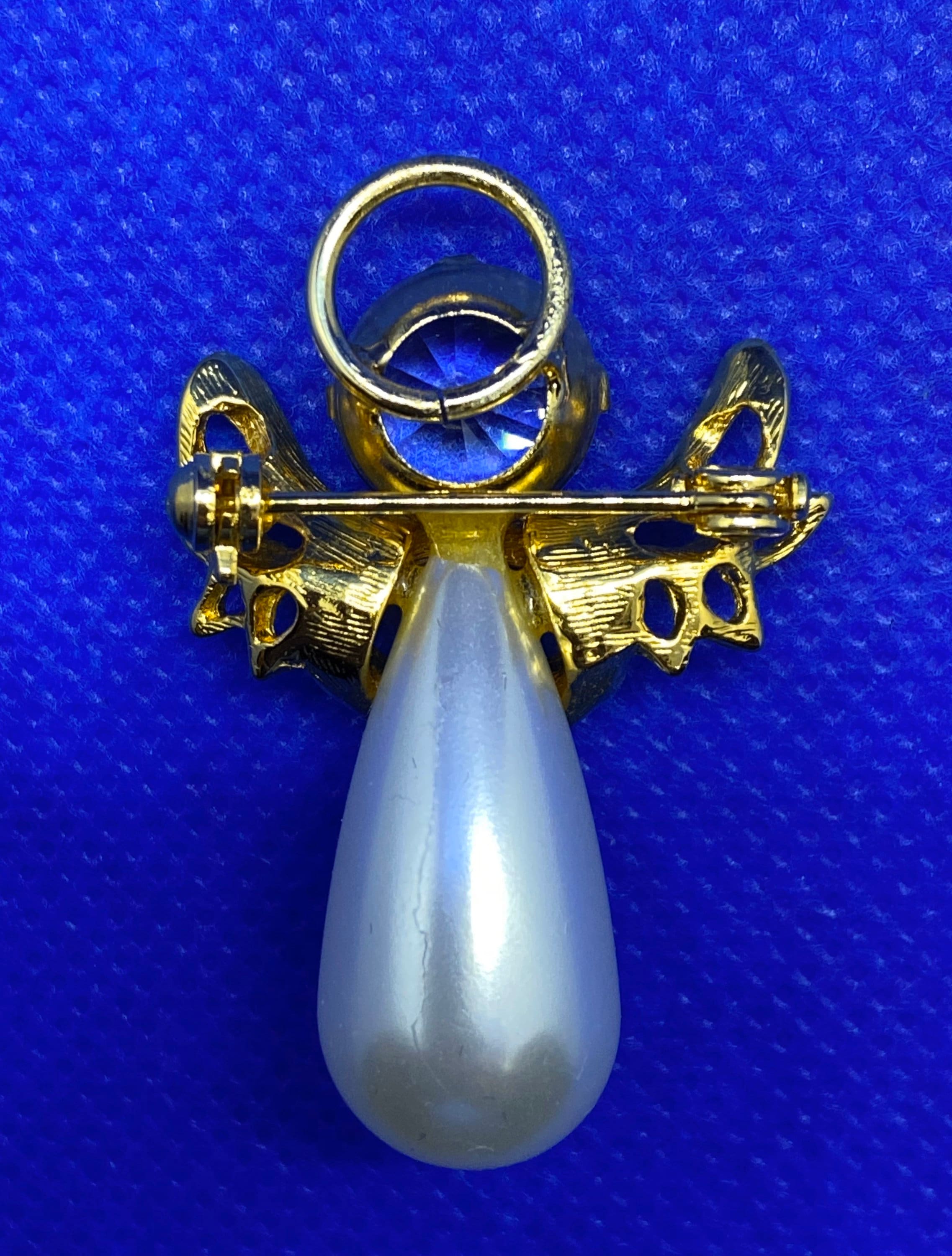 Gold Pearl and Crystal Angel Brooch Pin - Etsy