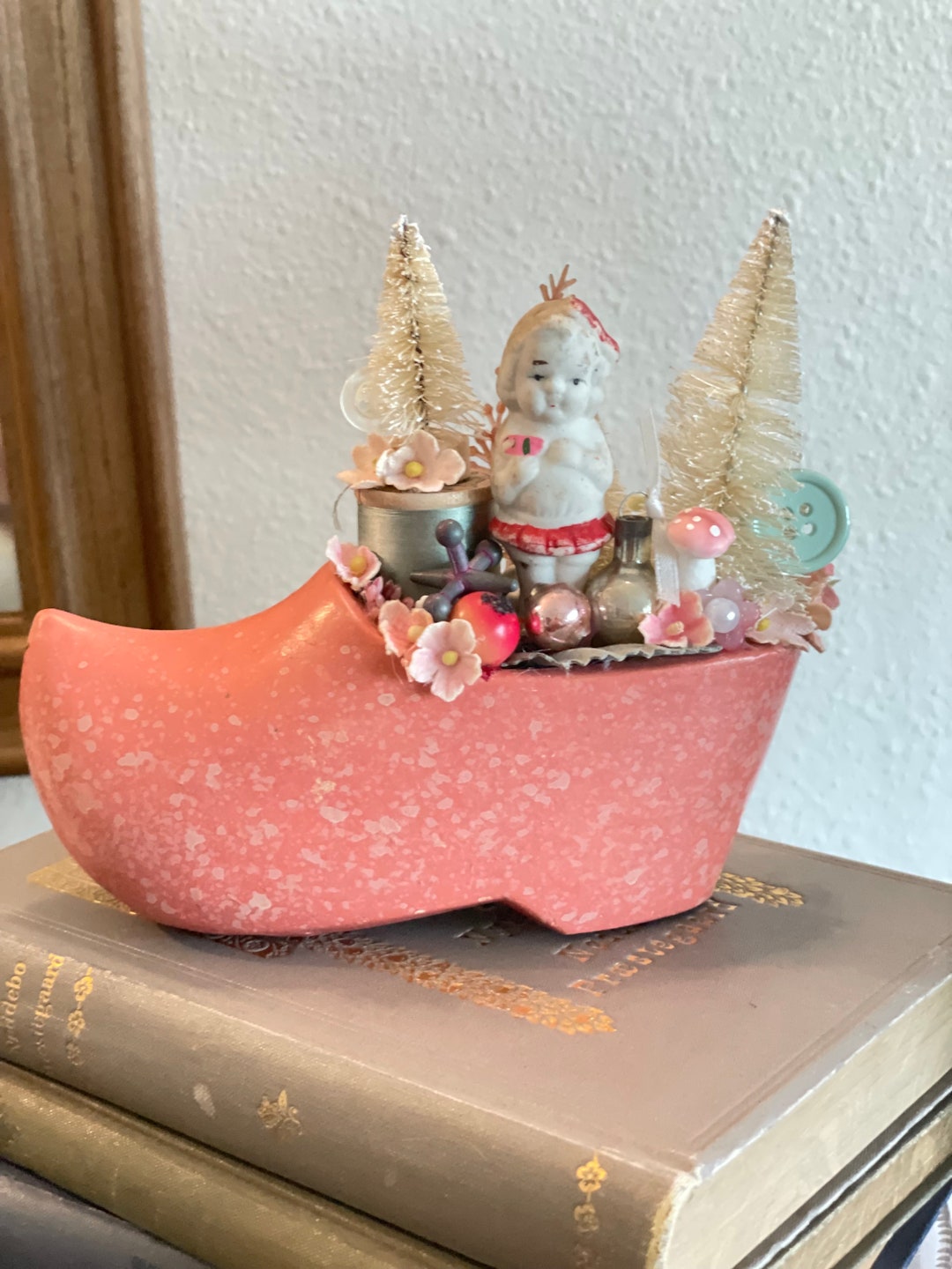 Vintage Pink Ceramic Clog Shoe Filled With Vintage and a Frozen ...