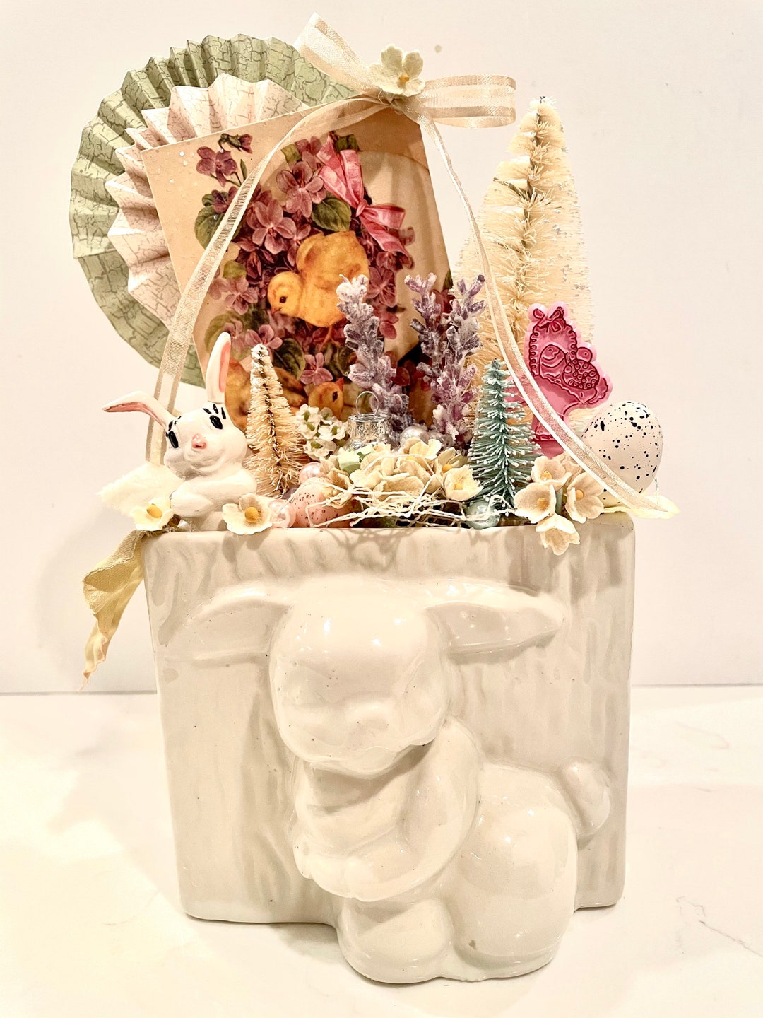 Vintage Ceramic Bunny Planter Filled With Lots or Easter Cheer - Etsy