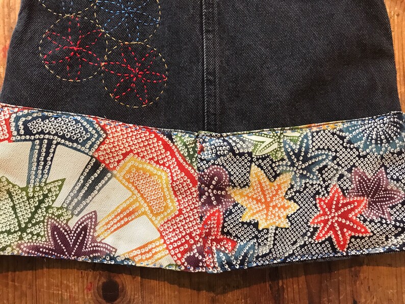 Upcycled Girls Denim Pinafore Dress With Sashiko Stich/vintage Kimono ...