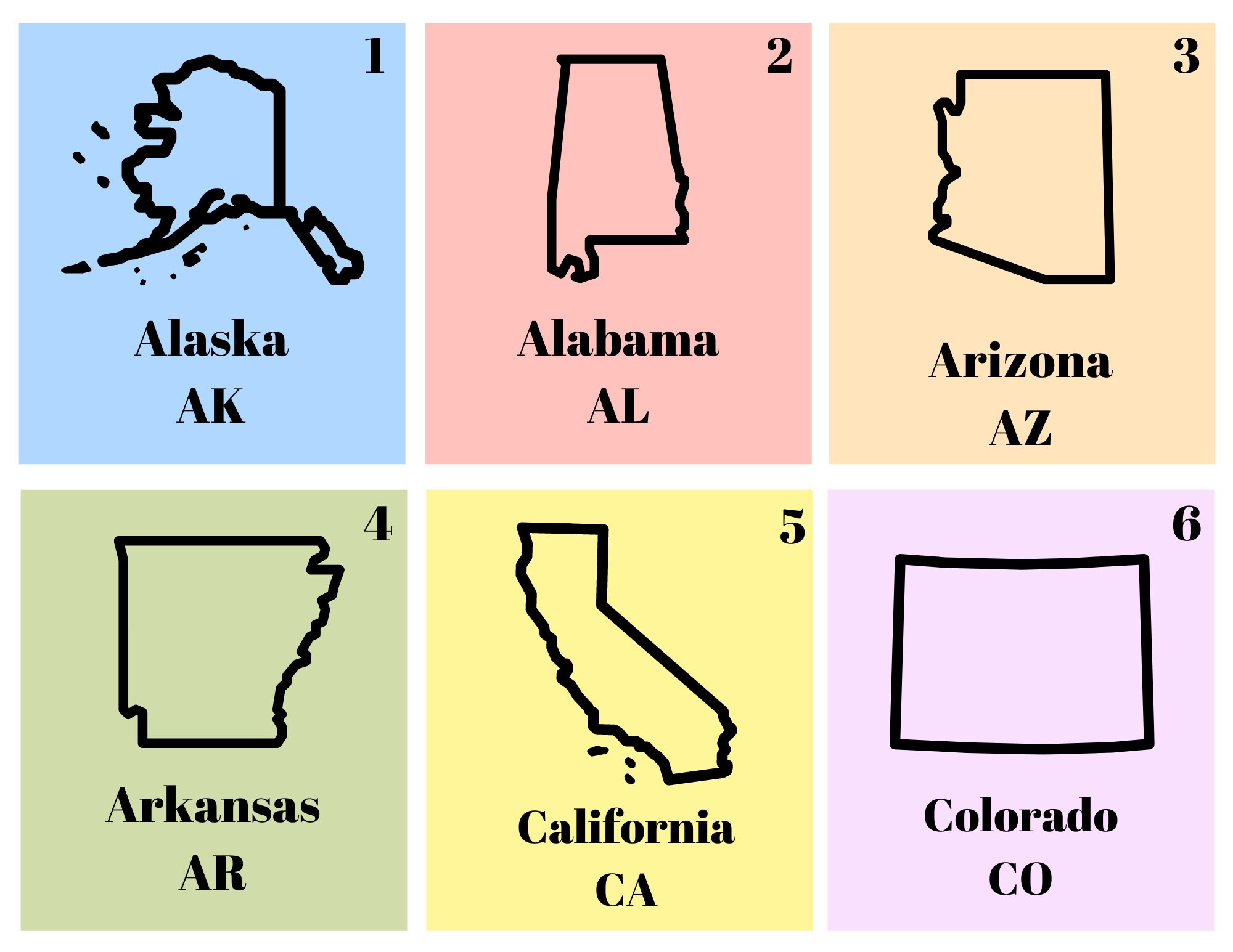 50 United State Flash Cards Print at Home Homeschool 3rd 4th 5th Grade ...