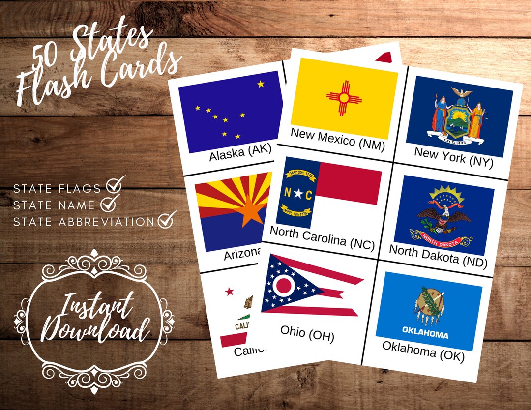 50 States Flash Cards USA America 3rd 4th 5th Grade Homeschool ...