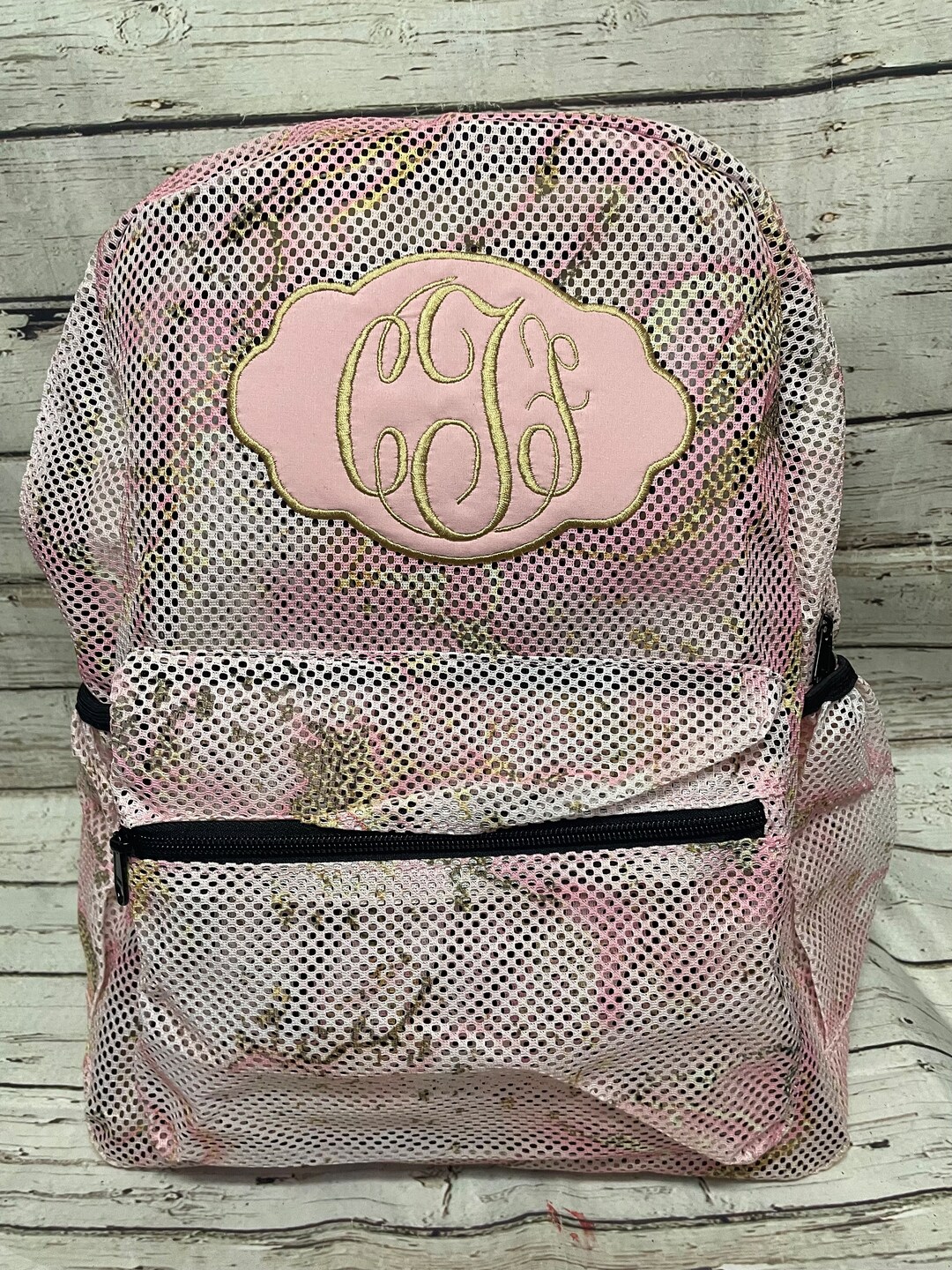 Pink Marble Gold Tie Dye Mesh Backpack With Monogram Initials ...