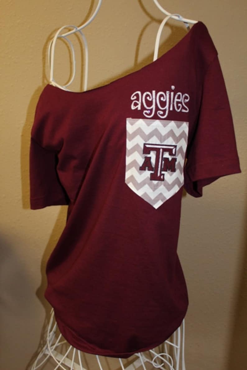 Texas A&M Aggies Pocket Off-the-shoulder Shirt Chevron Aggie - Etsy