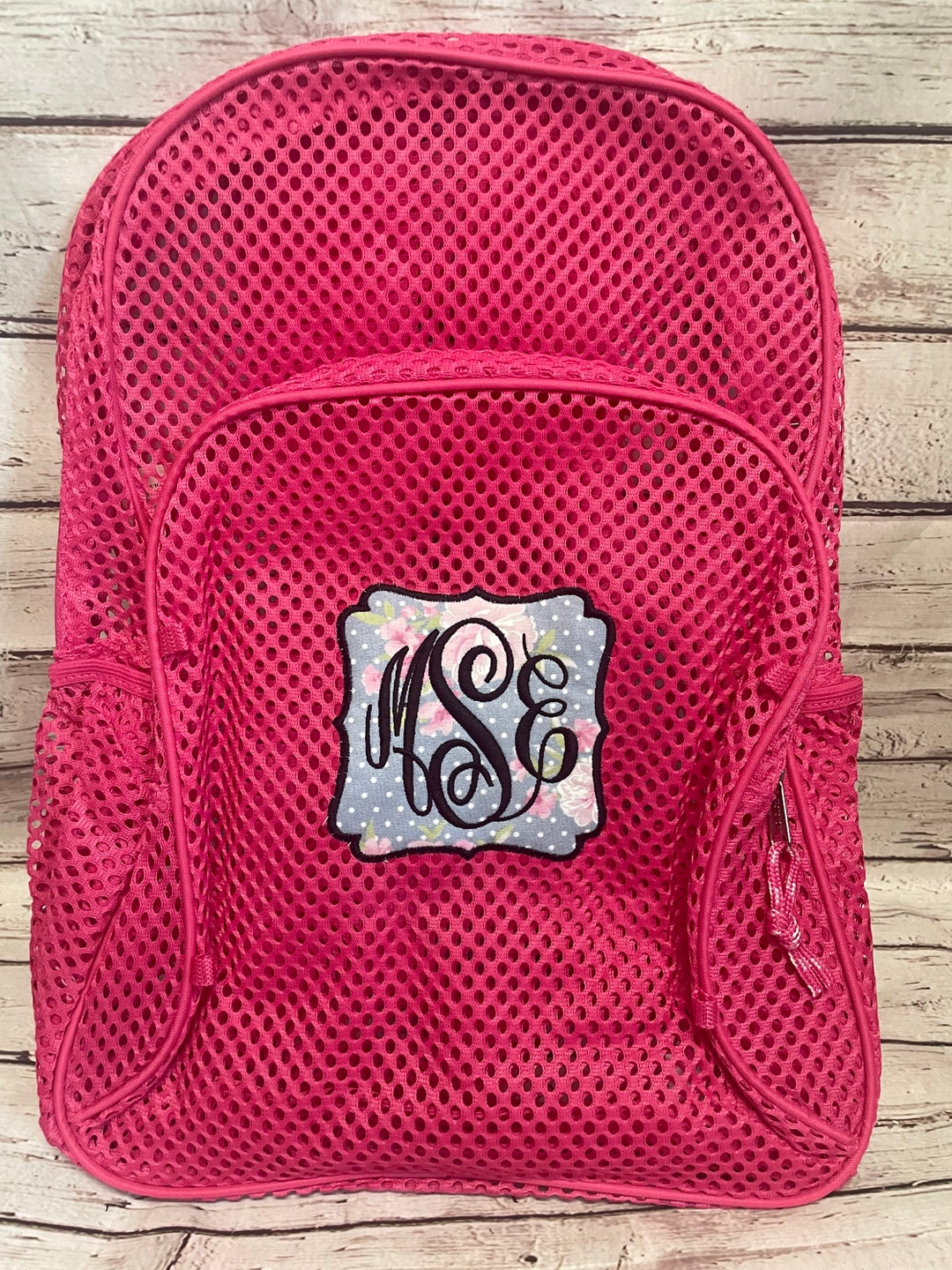 Mesh Backpack With Floral Monogram Neon - Etsy